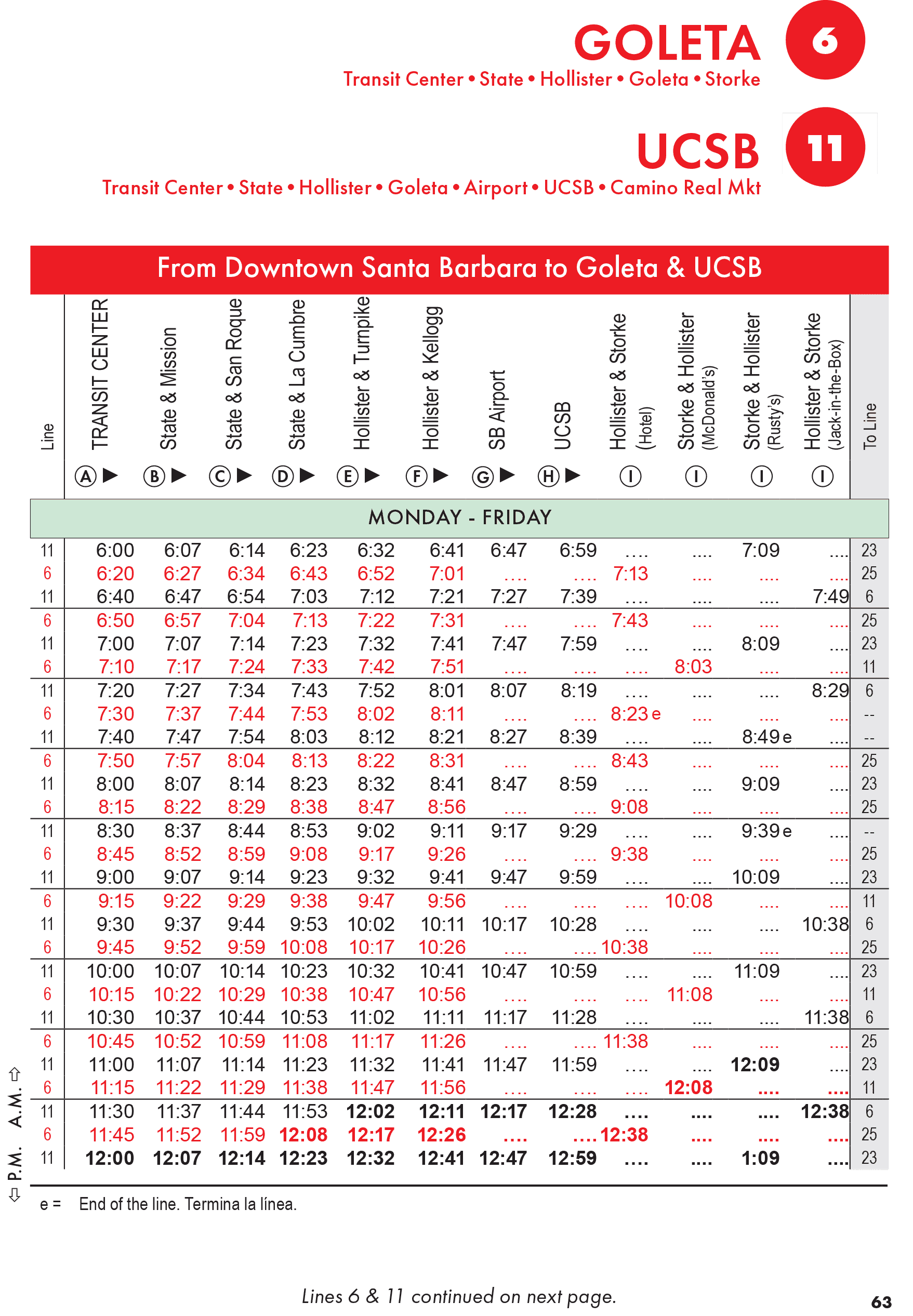 Line 11 – State/ Hollister/ UCSB – Santa Barbara MTD