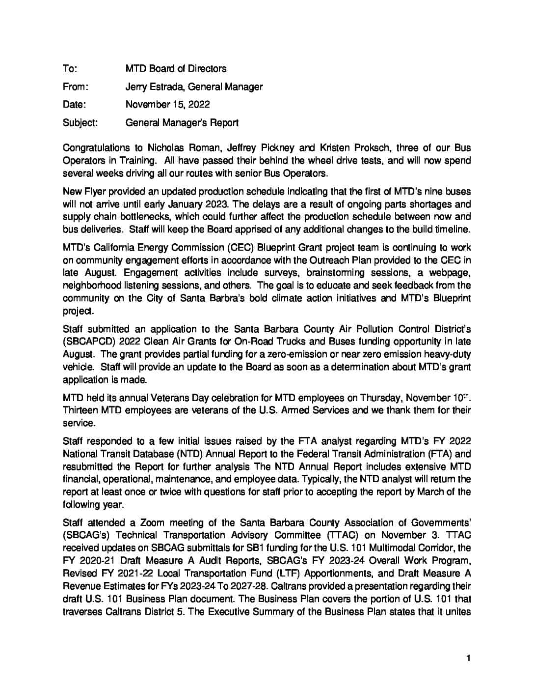 20221115 Item #14 – GM Report – Santa Barbara MTD