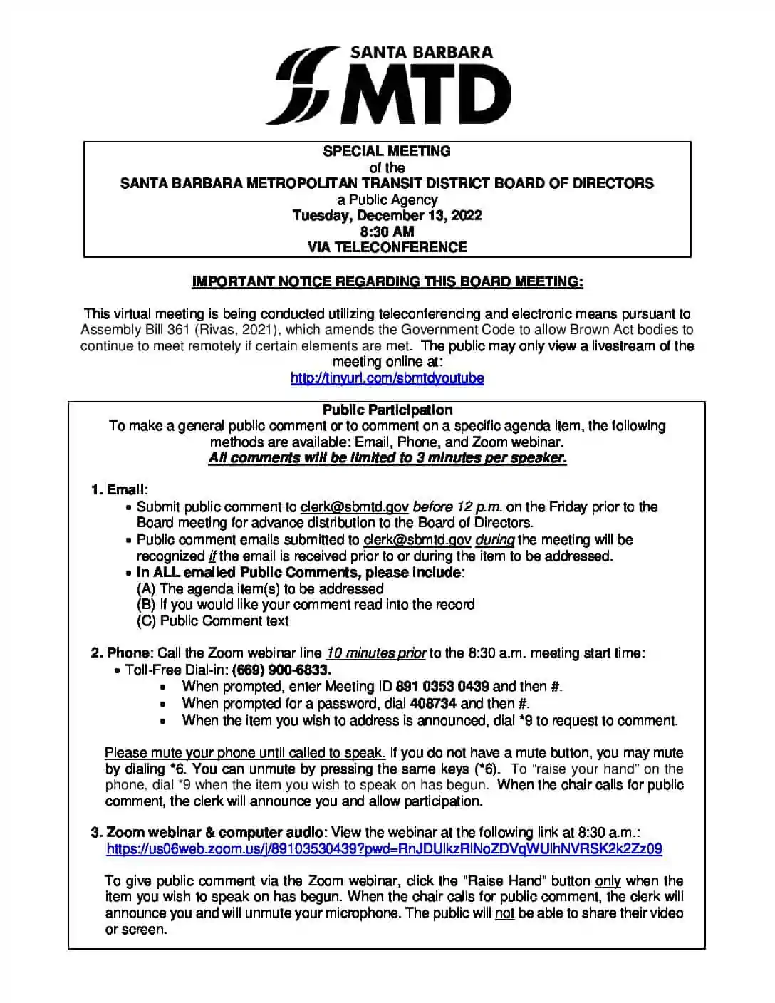 20221213 Board Packet – Santa Barbara MTD