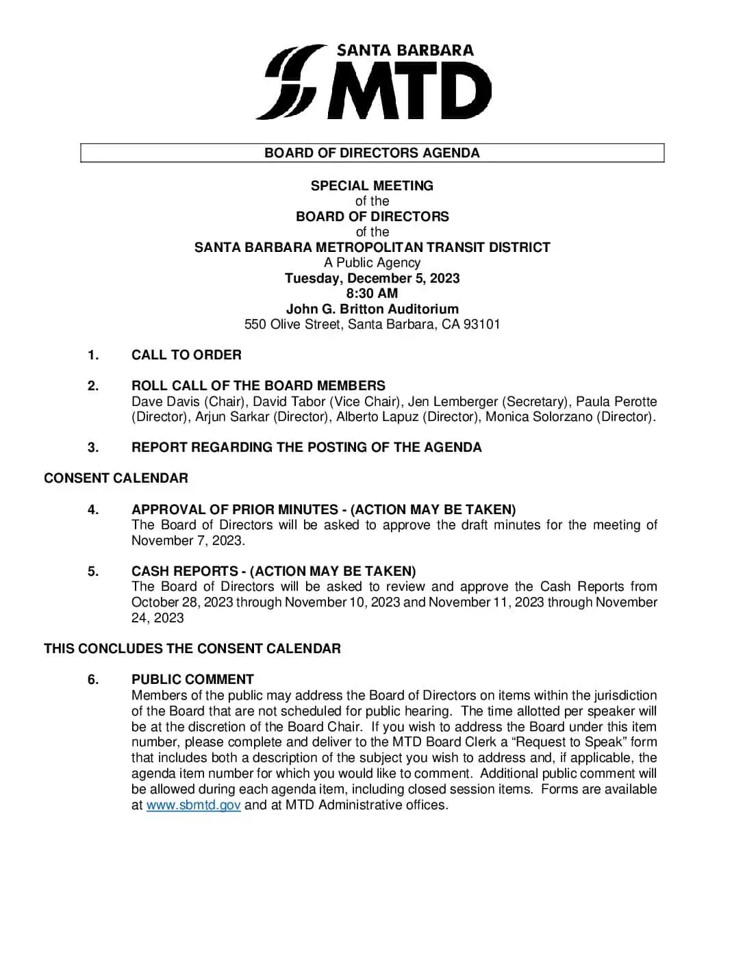 20231205 Board Packet – Santa Barbara MTD