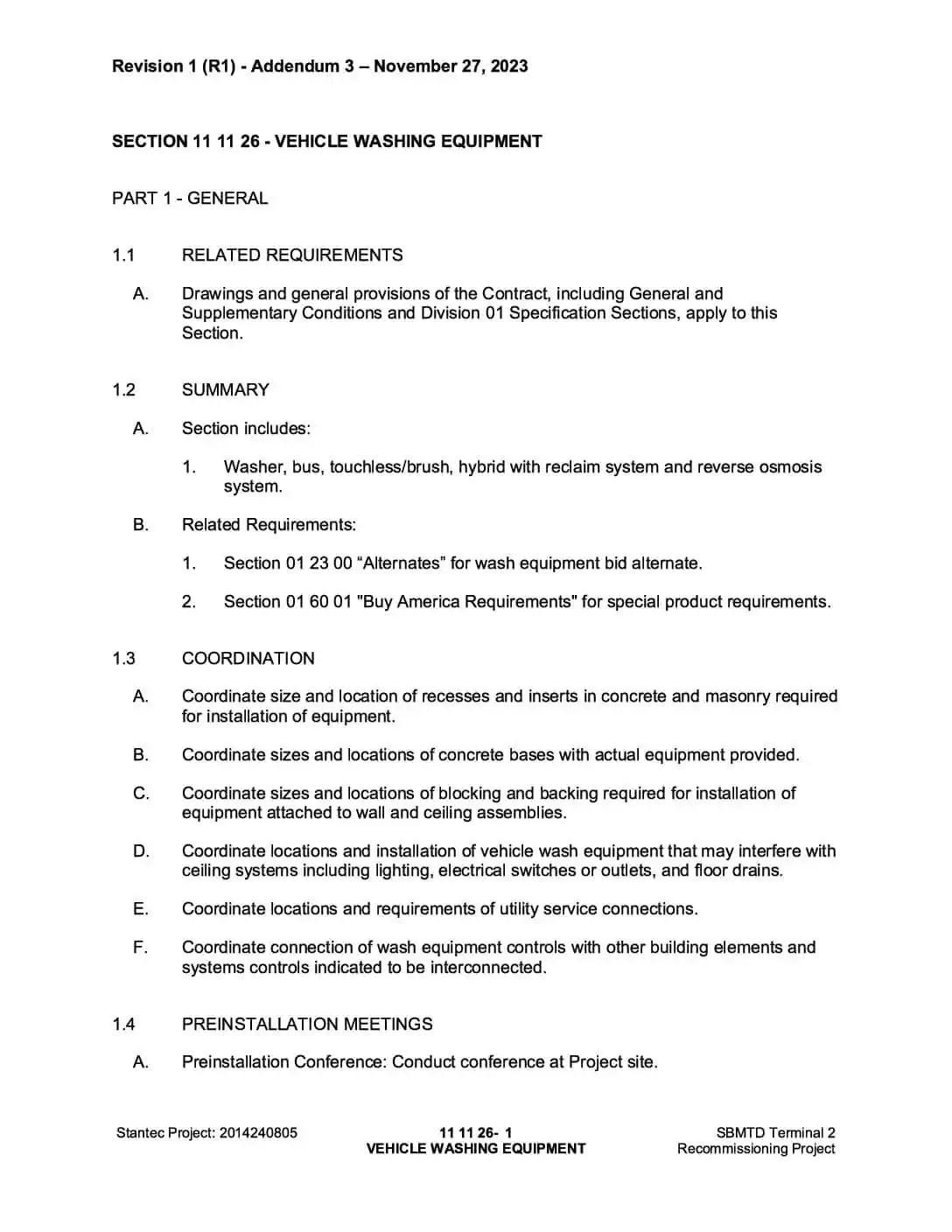 Addendum 3 – Exhibit D – Project Manual Section 11 11 26, Vehicle ...