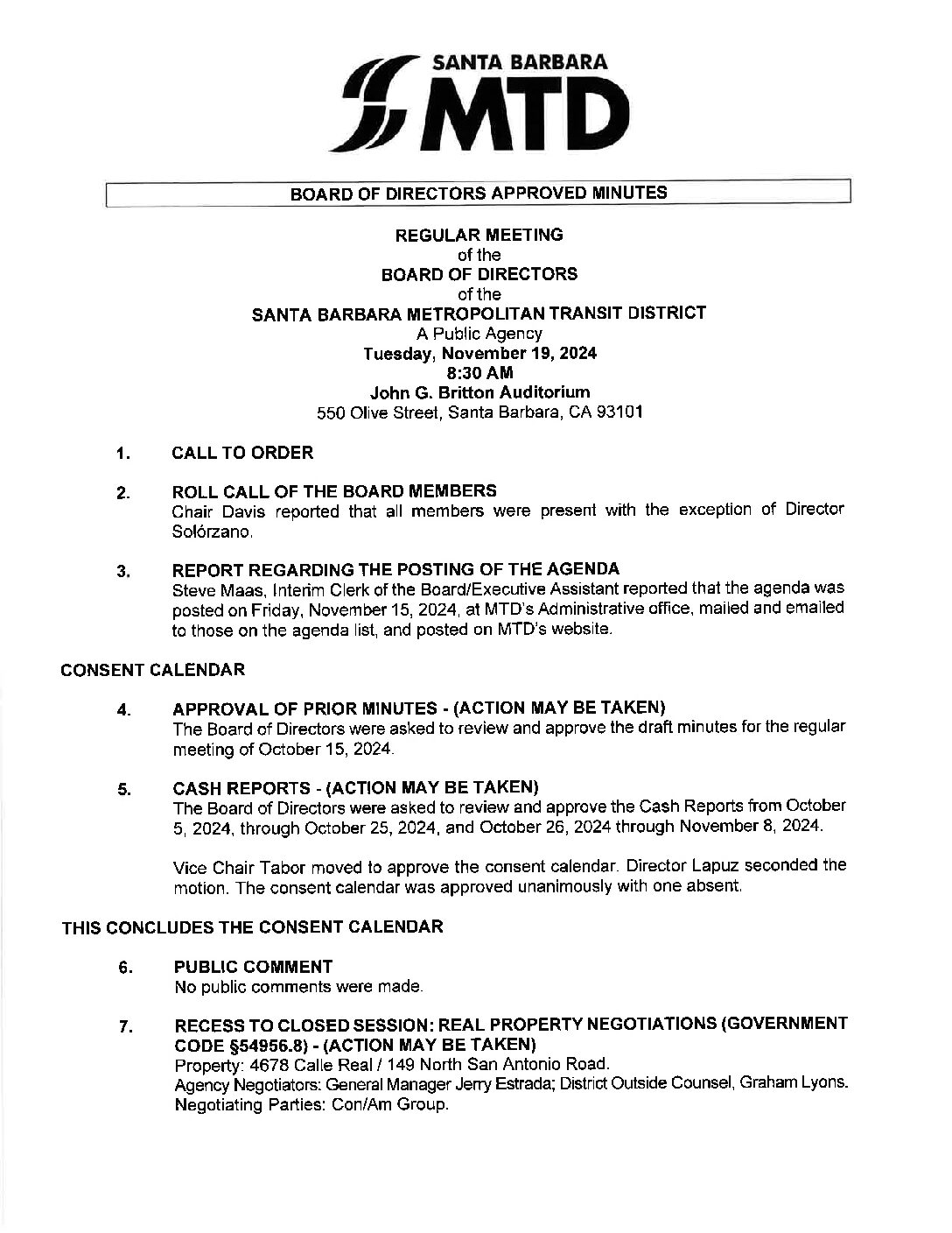 20241119 Approved Minutes Signed – Santa Barbara MTD