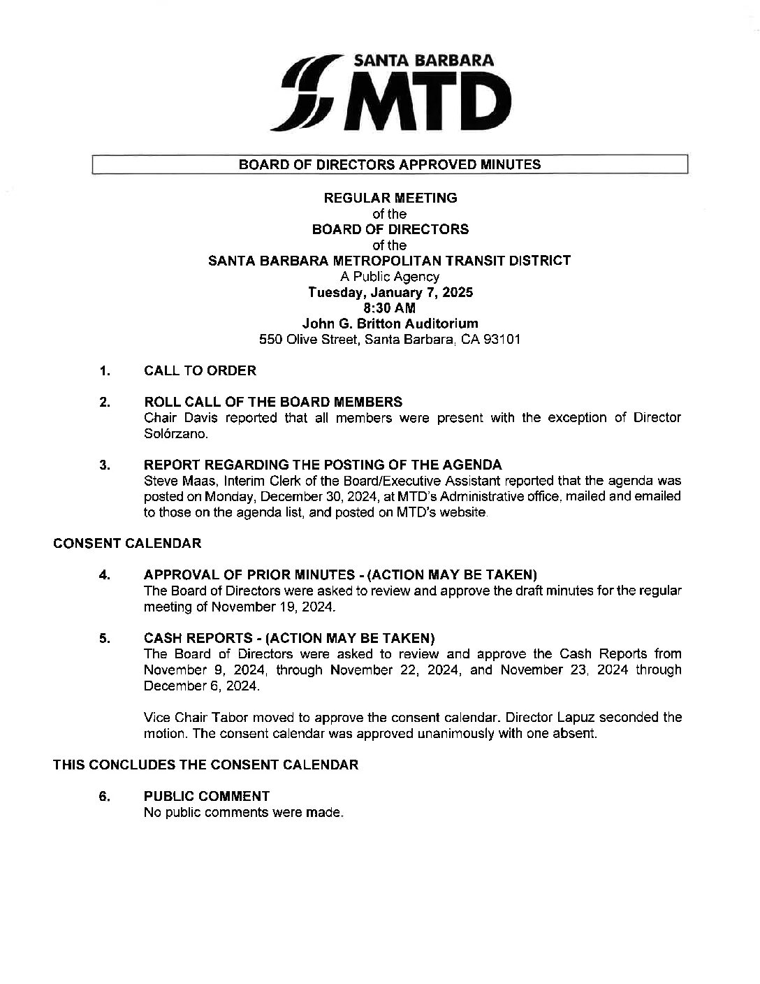 20250107 Approved Minutes Signed – Santa Barbara MTD