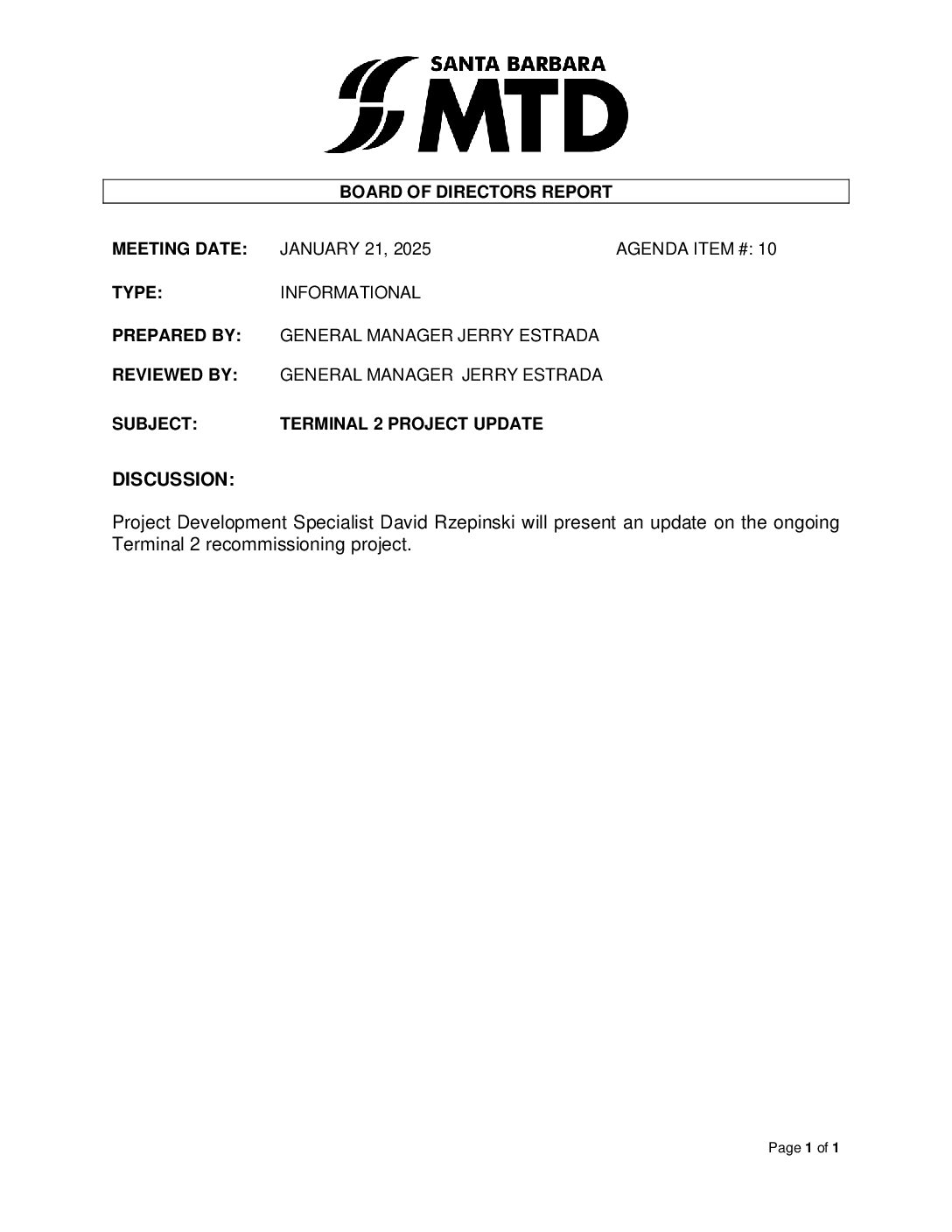 20250121 Item #10 Terminal 2 Project Update – Santa Barbara MTD