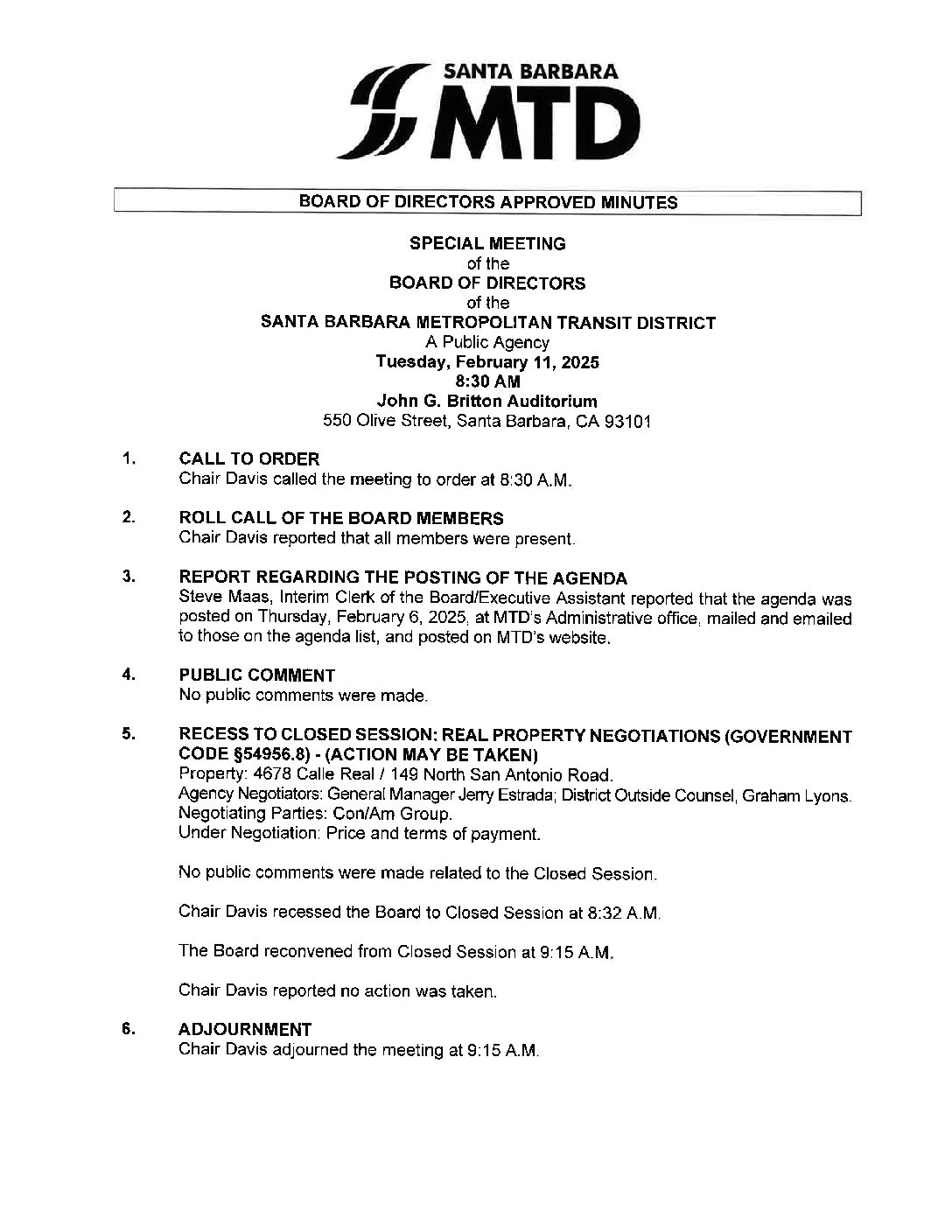 20250211 Approved Minutres Signed – Santa Barbara MTD