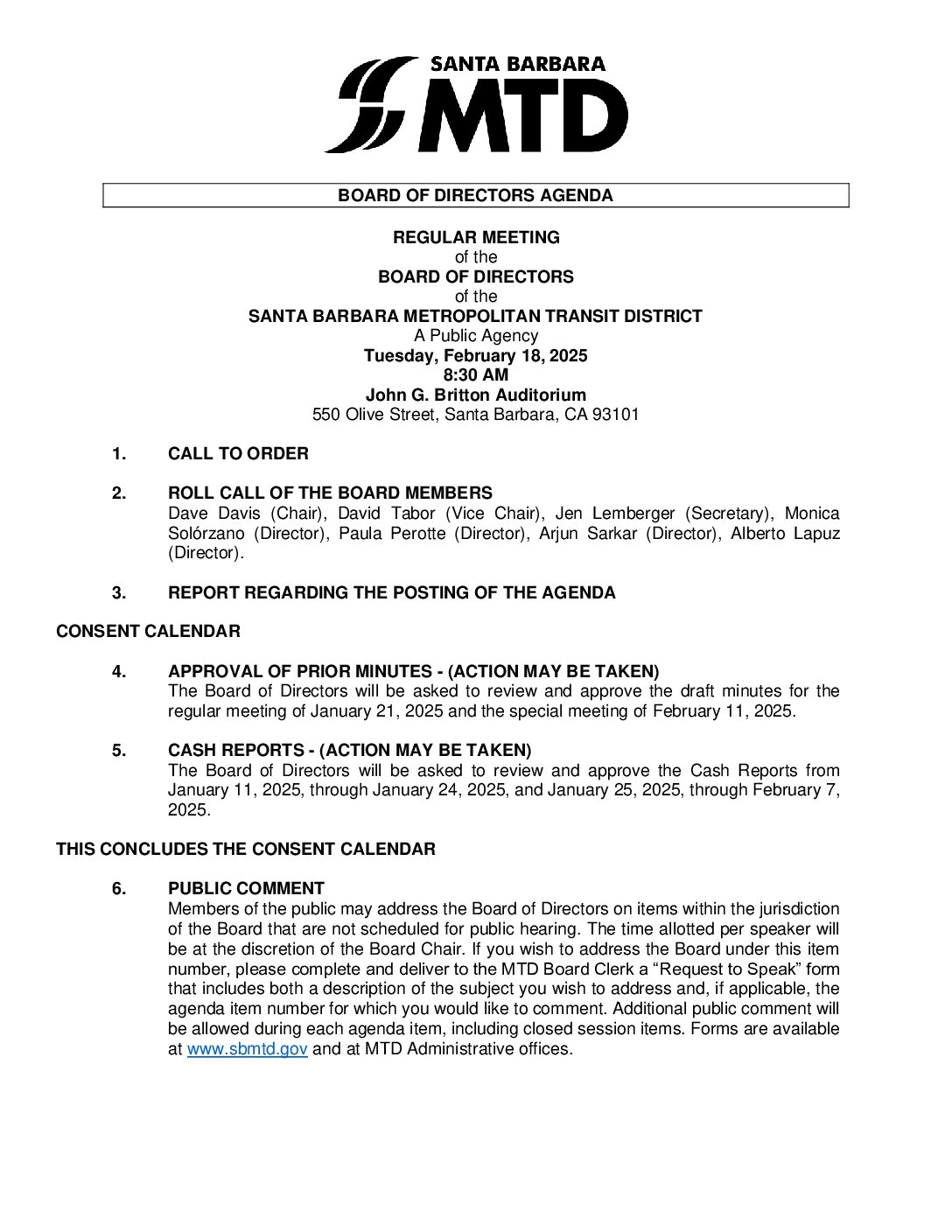 20250218 Agenda – Santa Barbara MTD