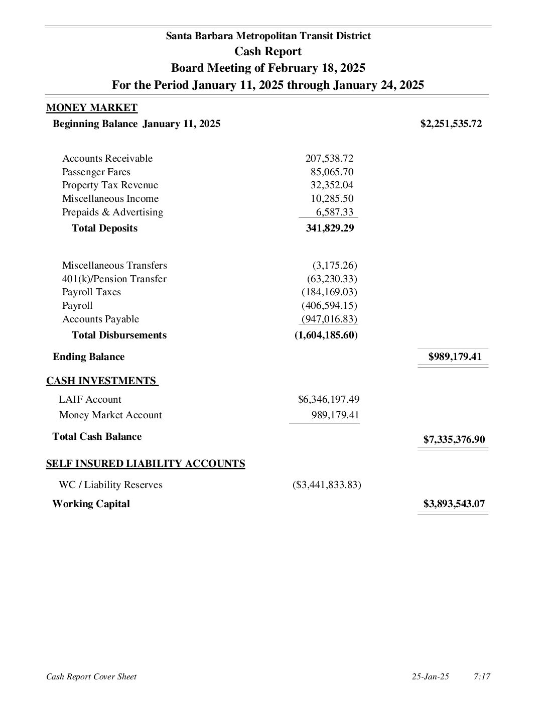 20250218 Item #5 Cash Reports – Santa Barbara MTD