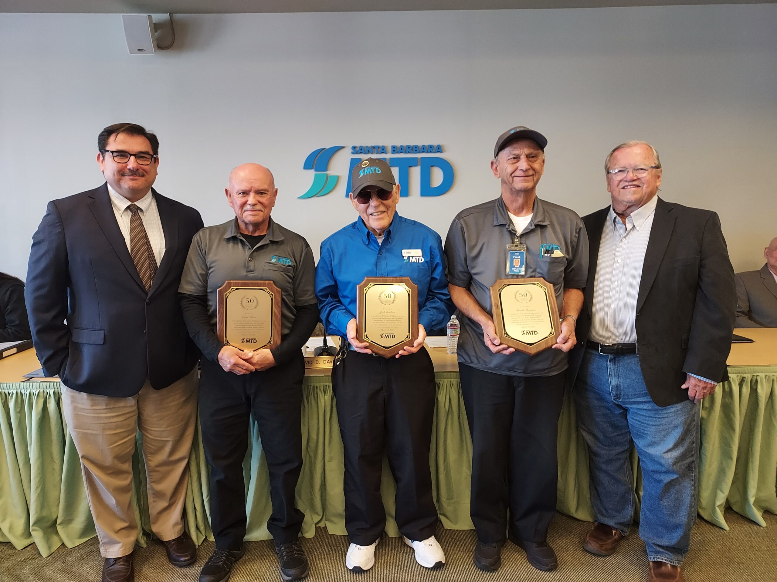 MTD 50 Year Honorees with GM Estrada and Chair Davis – Santa Barbara MTD