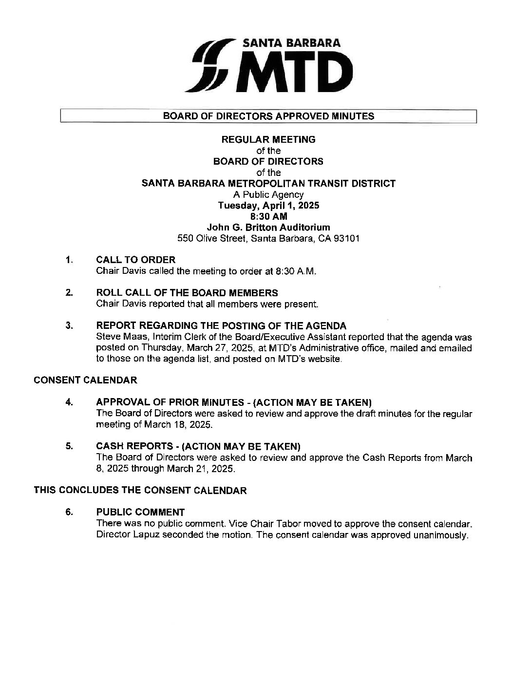 20250401 Approved Minutes Signed – Santa Barbara MTD