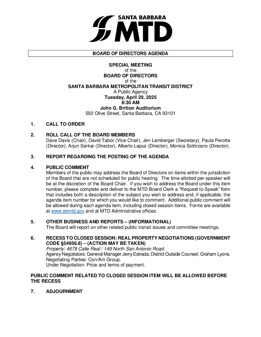 20250429 Agenda – Santa Barbara MTD