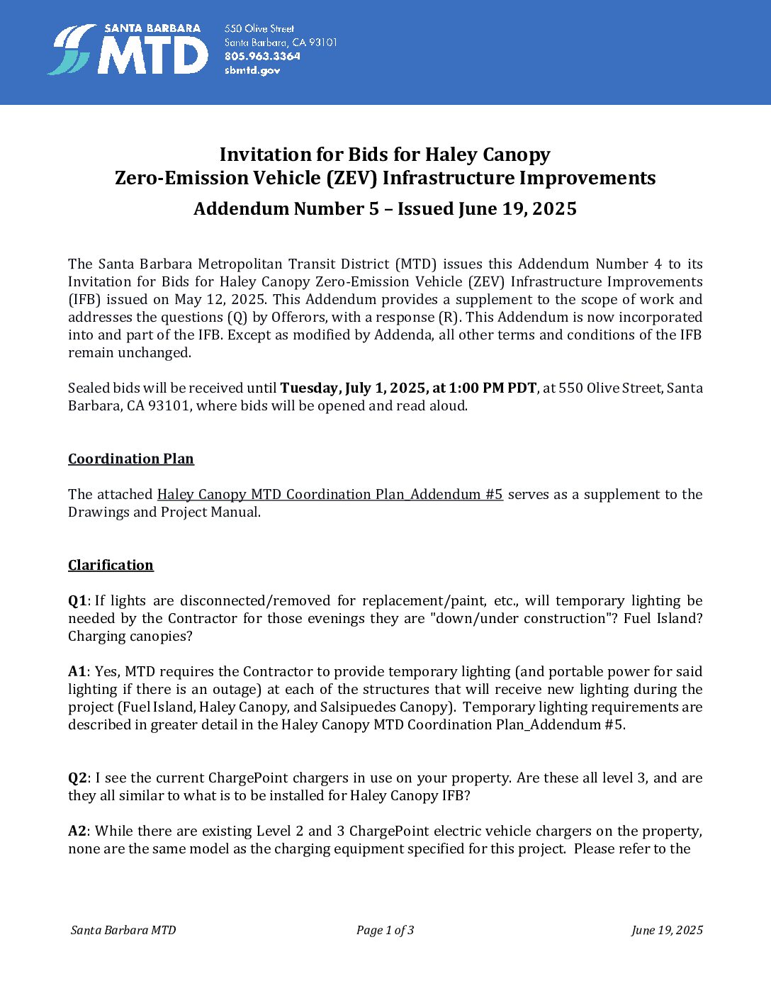 Addendum Number 5 – Haley Canopy IFB (20250619) – Santa Barbara MTD