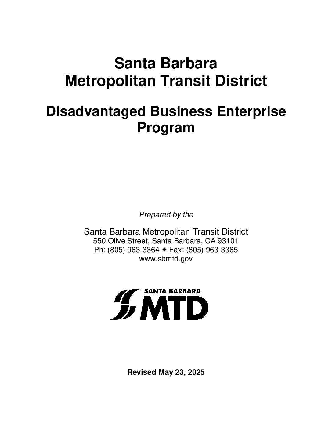 MTD Disadvantaged Business Enterprise (DBE) Program Plan – Santa Barbara MTD