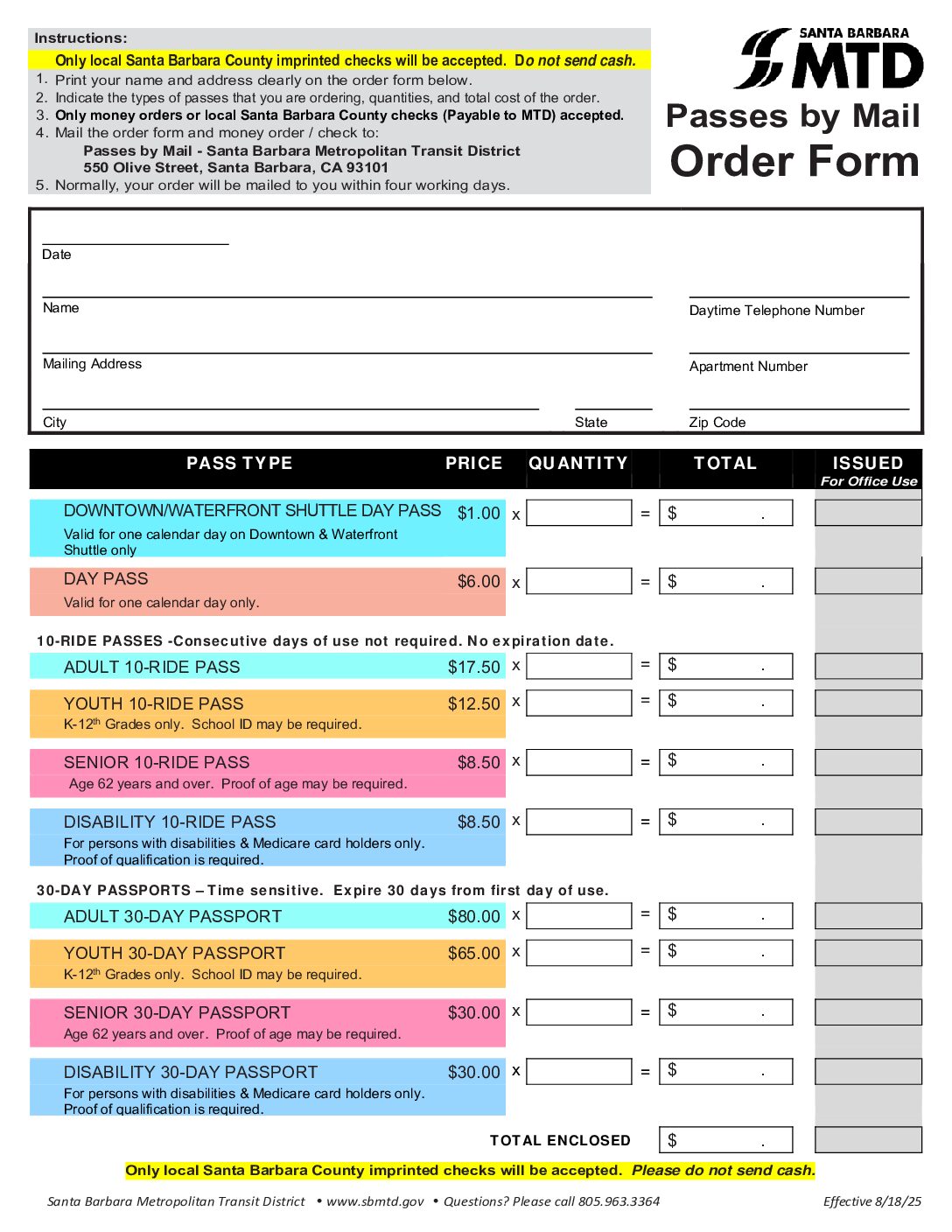 Pass by Mail Form 2025 – Santa Barbara MTD