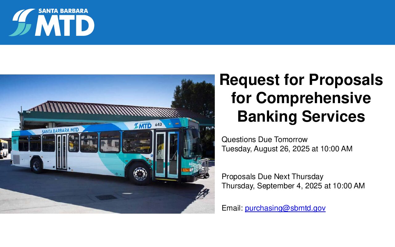 Pre-Proposal Presentation – Comprehensive Banking Services RFP – Santa ...