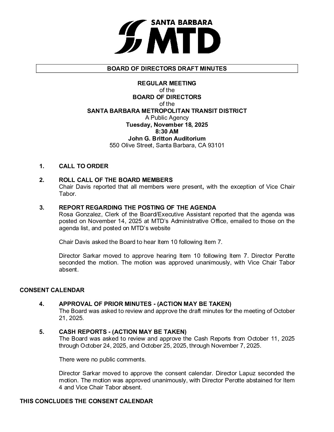 20251118 4. Draft Meeting Minutes of November 18, 2025 – Santa Barbara MTD